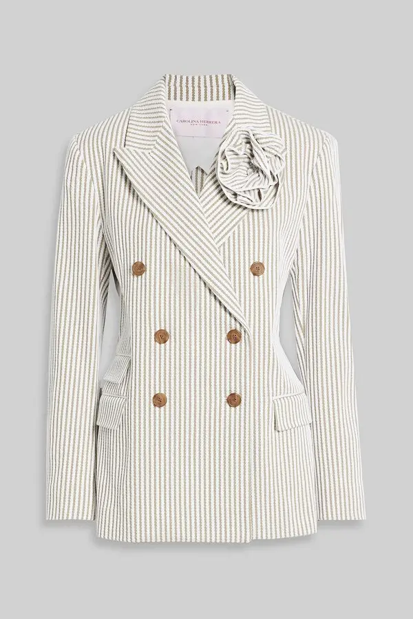 Carolina Herrera Double-breasted Striped Cotton Blazer