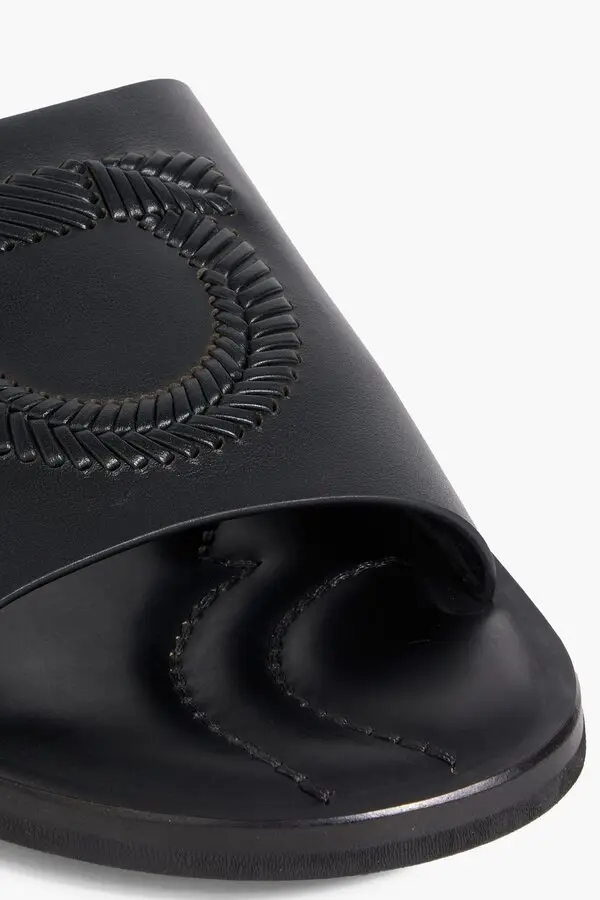 Ferragamo Lionel Whipstitched Leather Slides In Black - 70  display picture 2