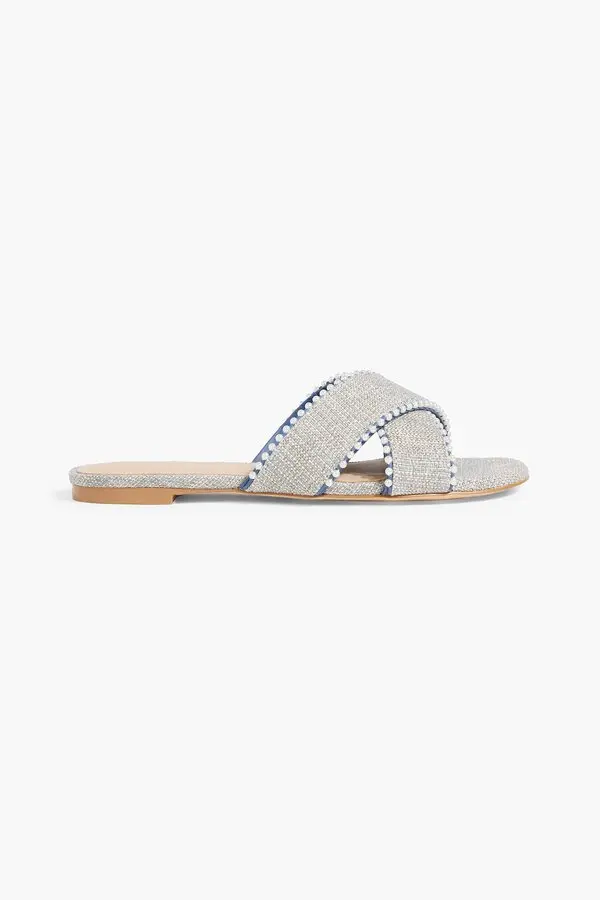 STUART WEITZMAN Roza Faux Pearl-embellished Tweed Sandals - Light Blue