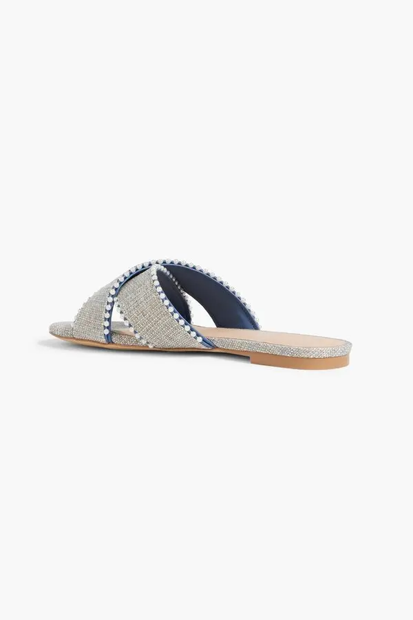 STUART WEITZMAN Roza Faux Pearl-embellished Tweed Sandals - Light Blue