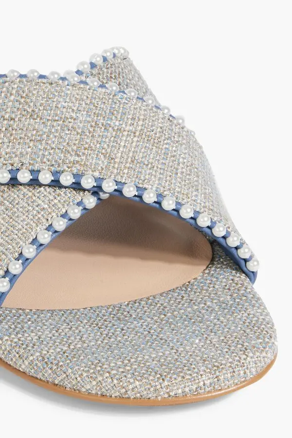 STUART WEITZMAN Roza Faux Pearl-embellished Tweed Sandals - Light Blue