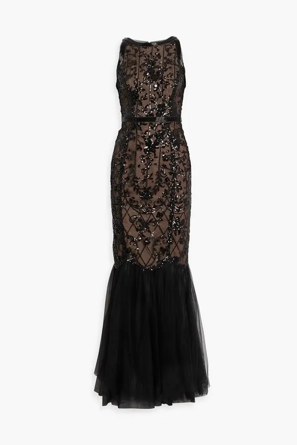 Marchesa Sequin-embellished Tulle Gown - Black