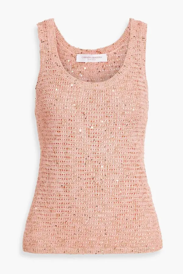 Carolina Herrera Embellished Metallic Pointelle-knit Top