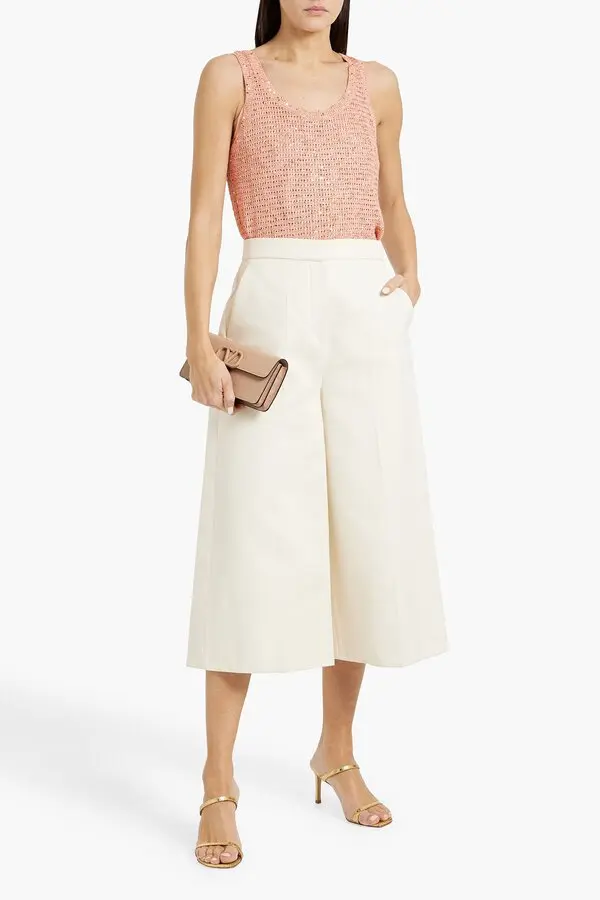 Carolina Herrera Embellished Metallic Pointelle-knit Top