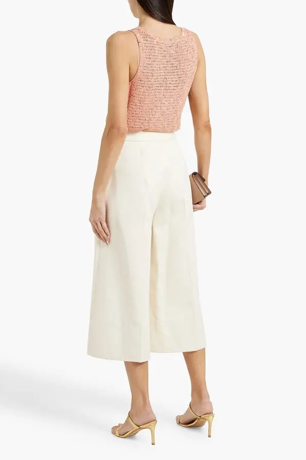 Carolina Herrera Embellished Metallic Pointelle-knit Top