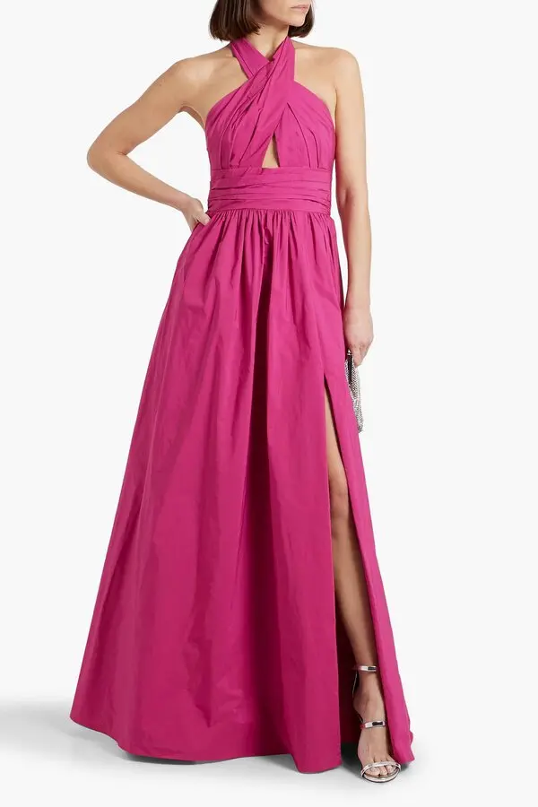 Marchesa Cutout Taffeta Halterneck Gown