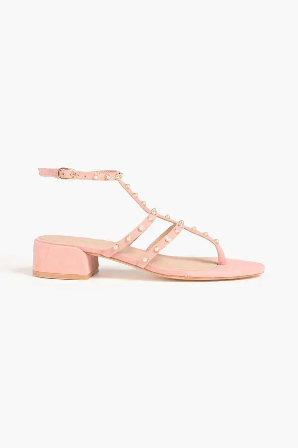 STUART WEITZMAN Dancer Pearl 35 Embellished Suede Sandals