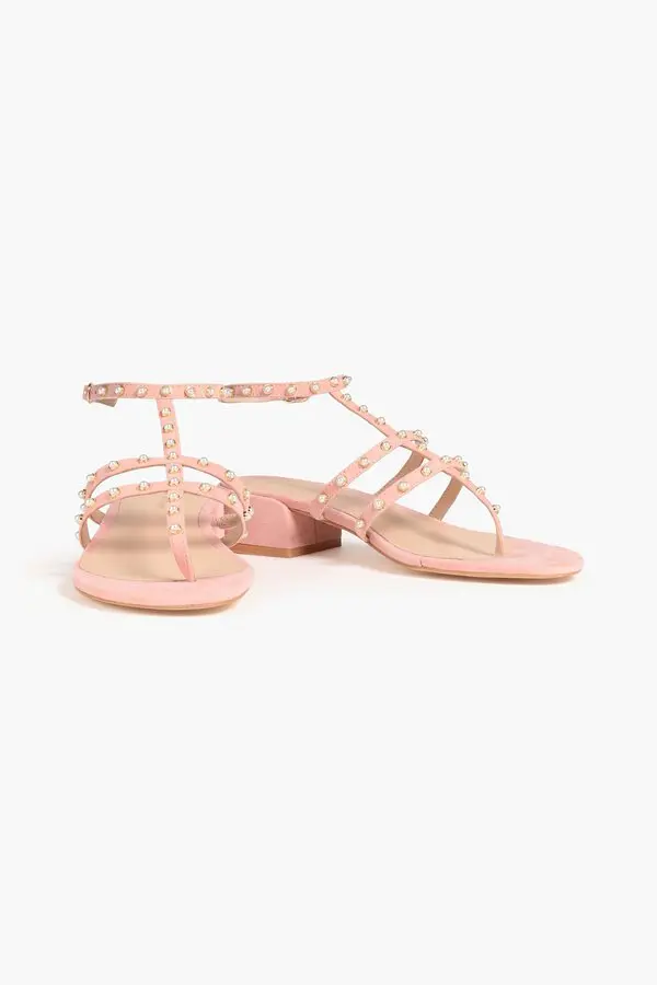 STUART WEITZMAN Dancer Pearl 35 Embellished Suede Sandals