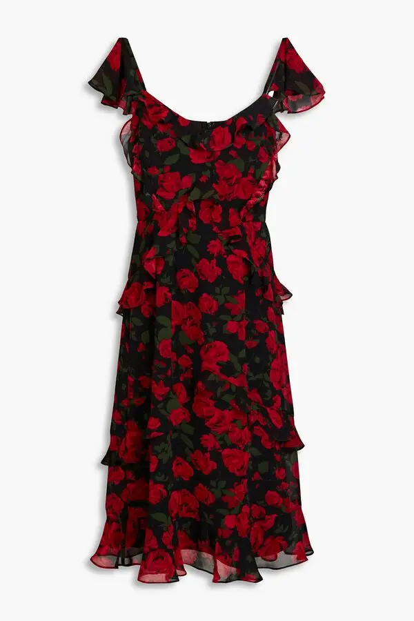 MIKAEL AGHAL Ruffled Floral-print Georgette Midi Dress
