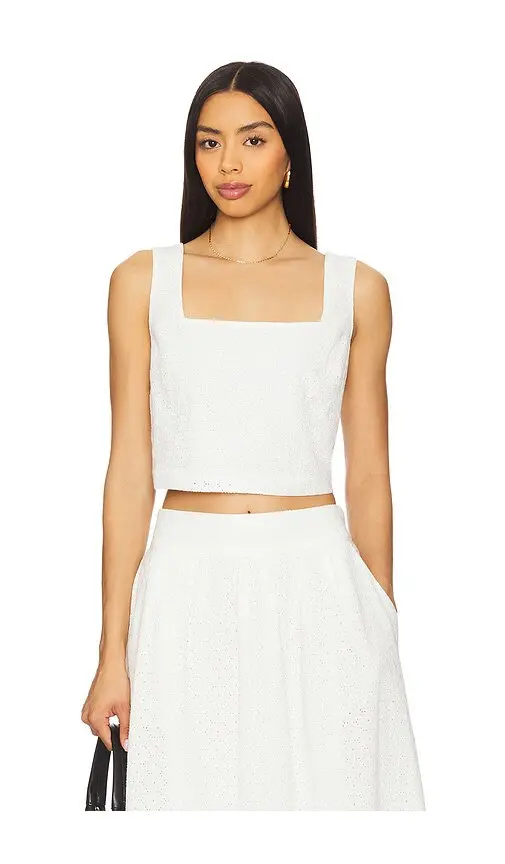 Paige Aelita Floral Eyelet Square Neck Cropped Top