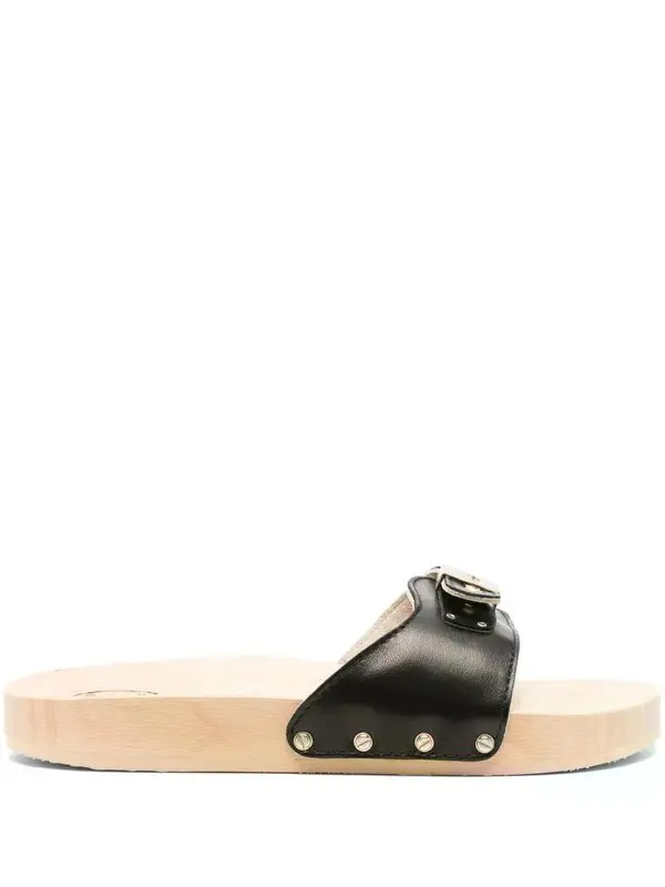DR. SCHOLL'S SHOES Pescura Wood-sole Leather Slides - Black