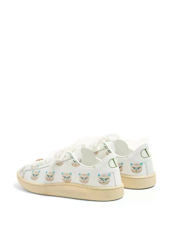 Valentino Garavani Royco Nappa Calfskin Sneakers With 'le Chat De La Maison' Motif - White