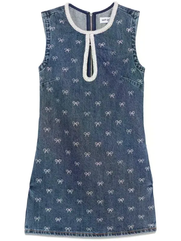 SELF-PORTRAIT Crystal Bow Denim Mini Dress