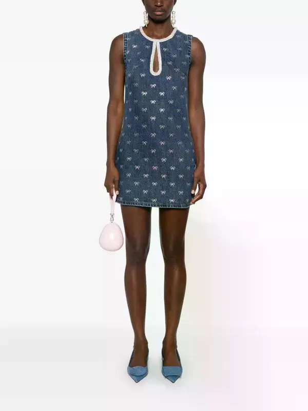 SELF-PORTRAIT Crystal Bow Denim Mini Dress