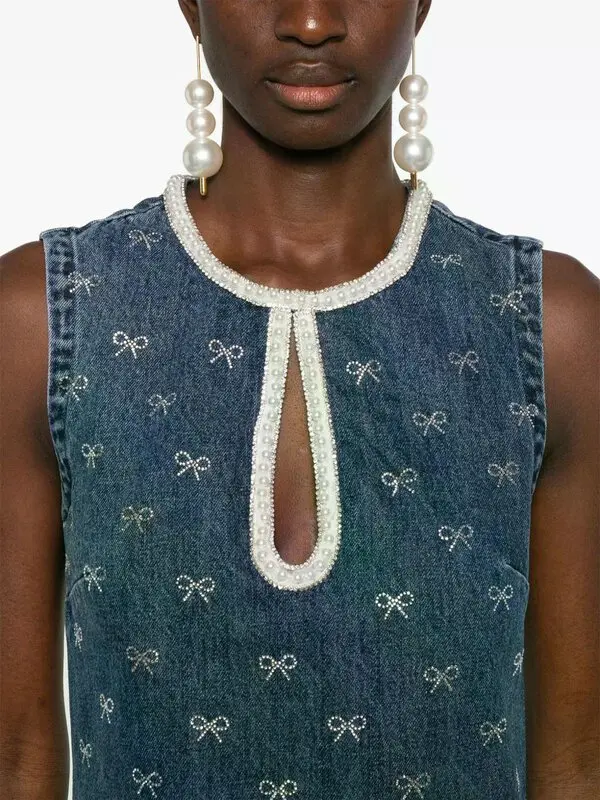 SELF-PORTRAIT Crystal Bow Denim Mini Dress