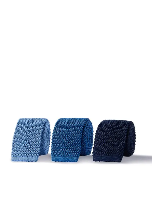 Charvet Three-pack Knitted Silk Ties - Blue