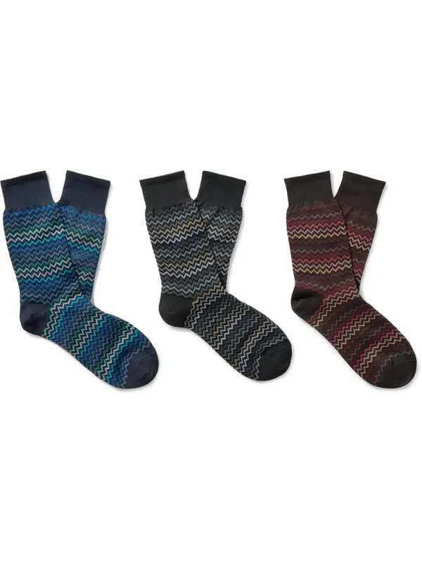 Missoni Three-pack Striped Crochet-knit Cotton Socks