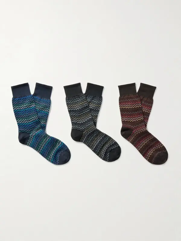 Missoni Three-pack Striped Crochet-knit Cotton Socks - Blue