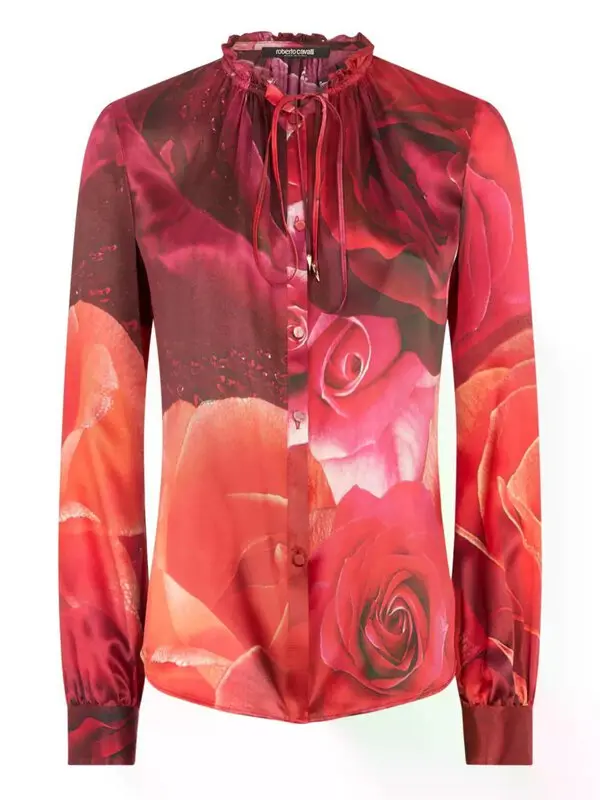 Roberto Cavalli Floral Silk Shirt - Red