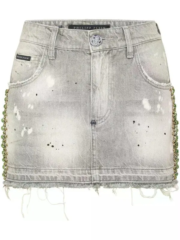 Philipp Plein Crystal-embellished Mini Skirt - Grey