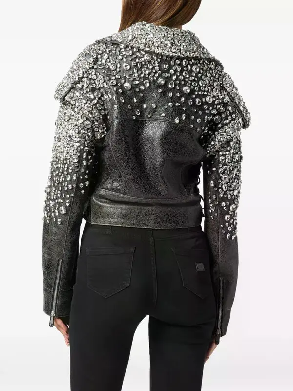 Philipp Plein Leather Cropped Biker Jacket