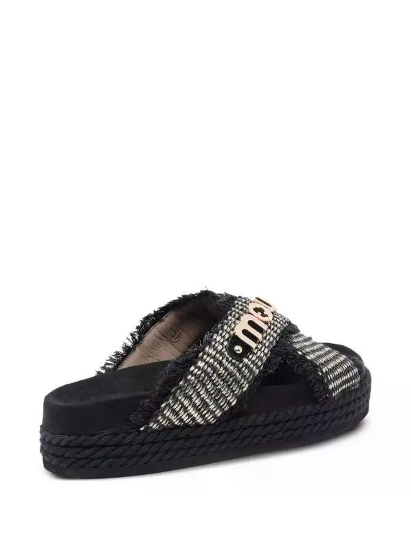 Mou Frayed-strap Platform Sandals - Black