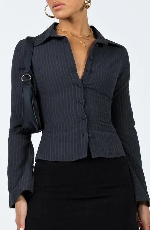 Princess Polly Anni Pinstripe Shirt - Black