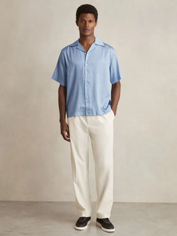 REISS Barella Geometric Wave Print Cuban Shirt