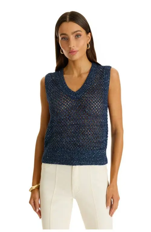THE NOLI SHOP Addison Sequin Crochet Top - Navy