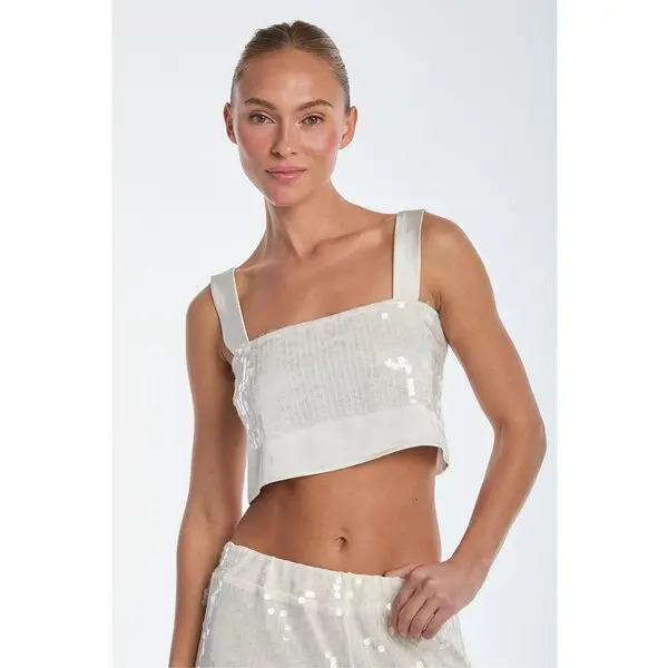 THE NOLI SHOP Noli Yoga Zoey Sequin Crop Top - Pearl