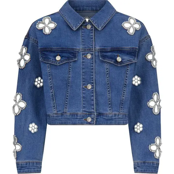THE NOLI SHOP Kaia Pearl Denim Jacket - Medium Blue