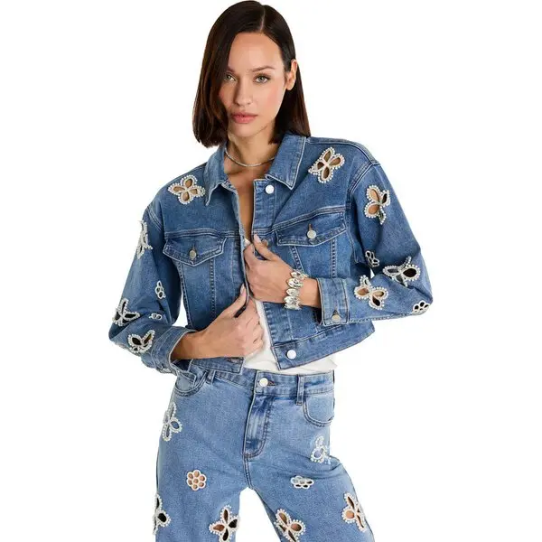 THE NOLI SHOP Kaia Pearl Denim Jacket - Medium Blue