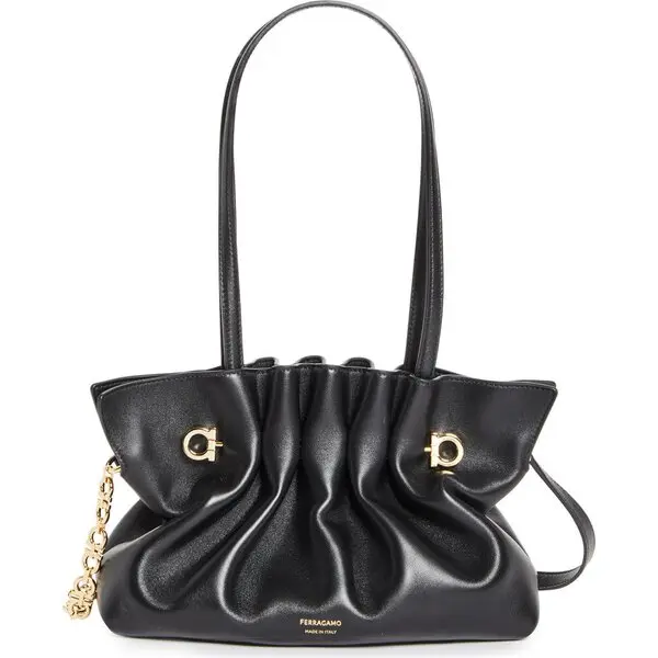 FERRAGAMO Small Gancio Piercing Shoulder Bag - Nero