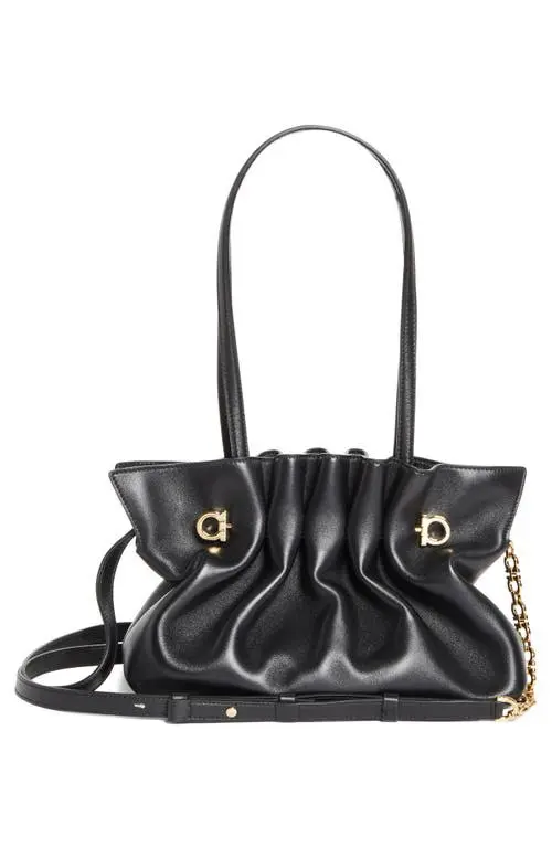 FERRAGAMO Small Gancio Piercing Shoulder Bag - Nero