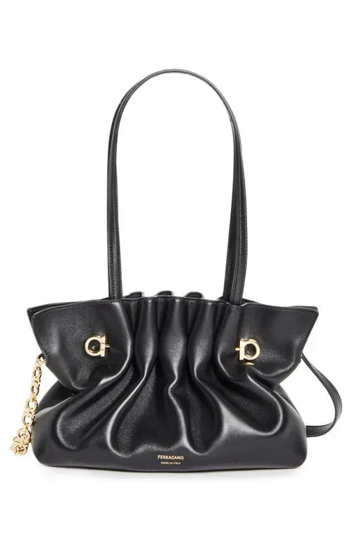 FERRAGAMO Small Gancio Piercing Shoulder Bag - Nero