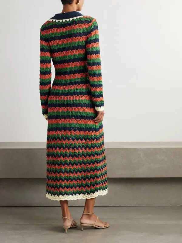 La DoubleJ Perry Scalloped Striped Midi Dress