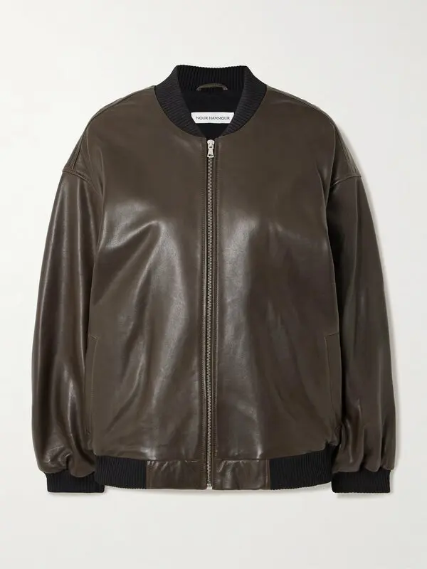 Nour Hammour Marly Leather Bomber Jacket - Brown