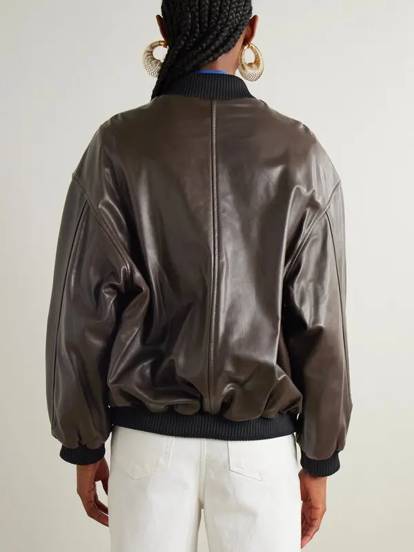 Nour Hammour Marly Leather Bomber Jacket - Brown