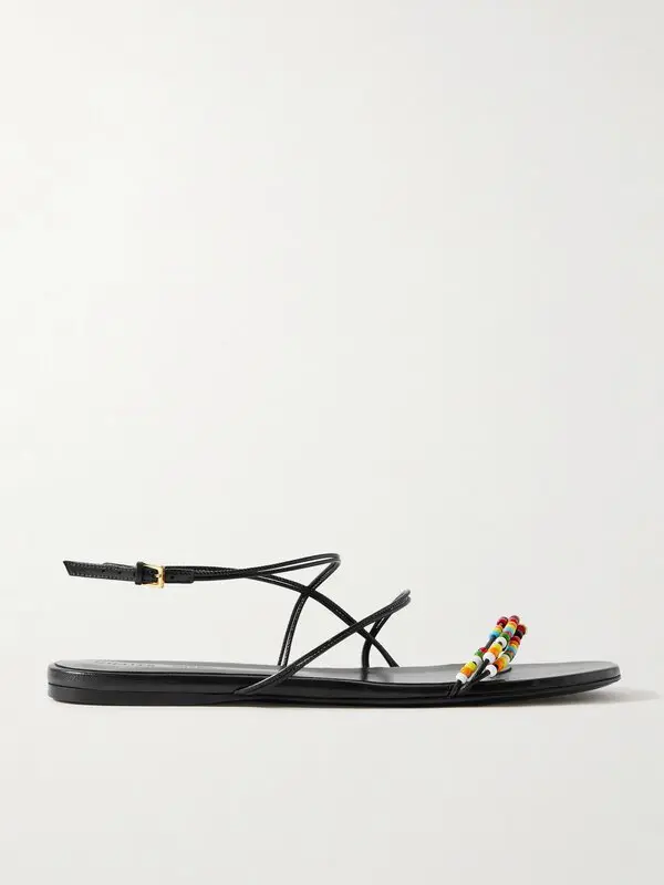 Khaite Loop Bead-embellished Leather Sandals - Black