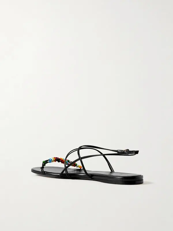 Khaite Loop Bead-embellished Leather Sandals - Black