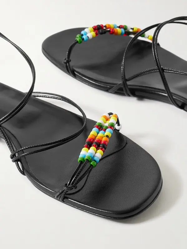 Khaite Loop Bead-embellished Leather Sandals - Black