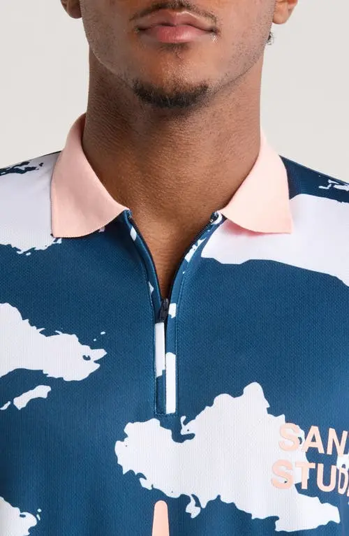 SANTO STUDIO Printed Half-zip Long Sleeve Polo