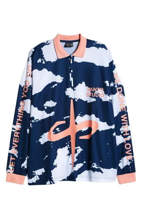 SANTO STUDIO Printed Half-zip Long Sleeve Polo