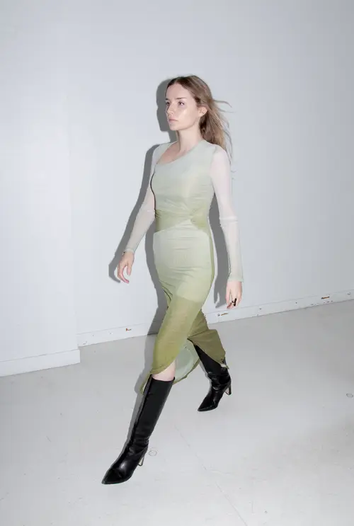 SAEMDI Gradient Mesh Maxi Dress