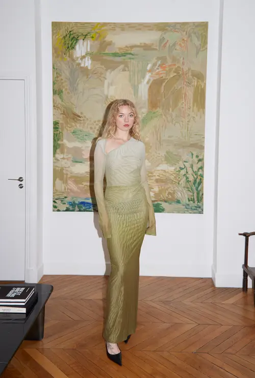 SAEMDI Gradient Mesh Maxi Dress