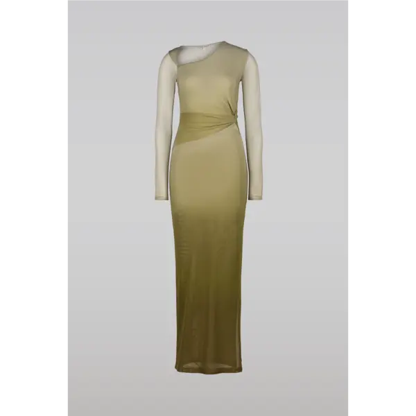 SAEMDI Gradient Mesh Maxi Dress - Olive Green Gradient