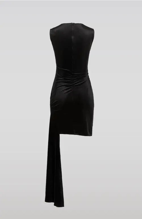 SAEMDI Velvet Side Tail Mini Dress - Black