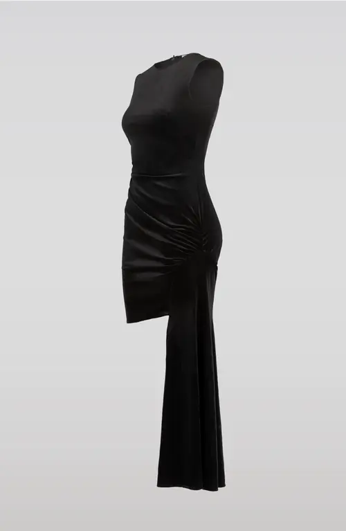 SAEMDI Velvet Side Tail Mini Dress - Black