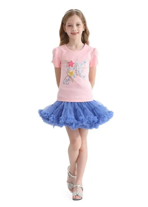 MIMI TUTU Flowers Applique T-shirt - Pink
