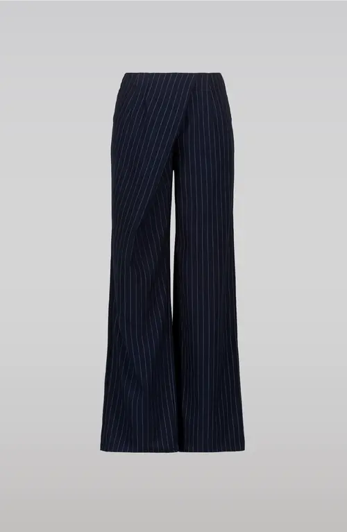 SAEMDI Pinstripe Wide-leg Trousers - Navy